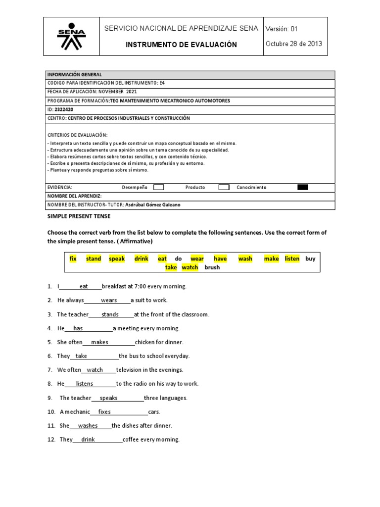 Ingles SENA Presente Simple (Present Simple) | PDF | Linguistic ...