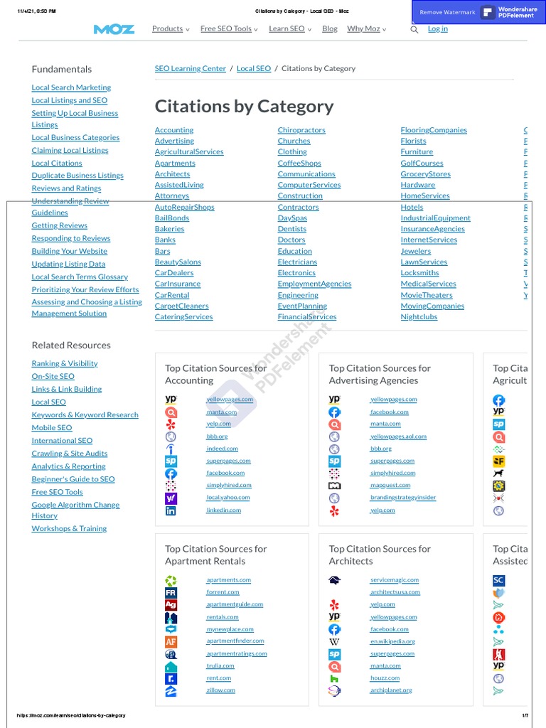 Citations by Category - Local SEO - Moz | PDF | Search Engine ...