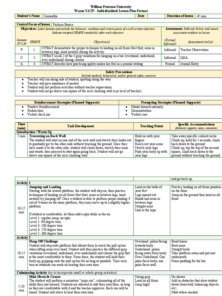 Parkour Basics Lesson Plan for Students | PDF | Lesson Plan | Hand
