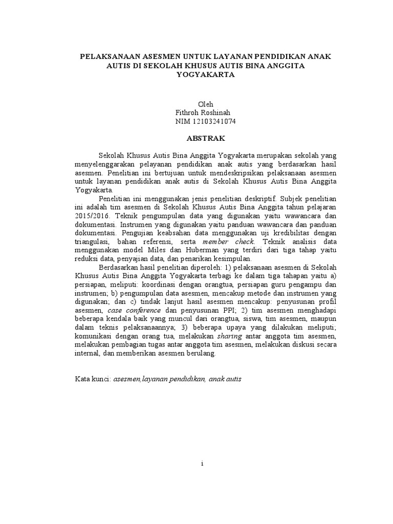 Contoh Asesmen Anak Autis | PDF