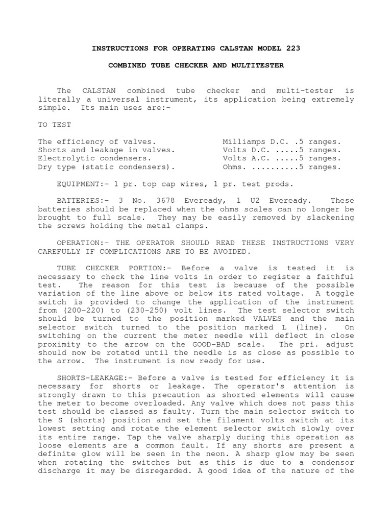 Calstan 223 User Manual | PDF | Vacuum Tube | Capacitor
