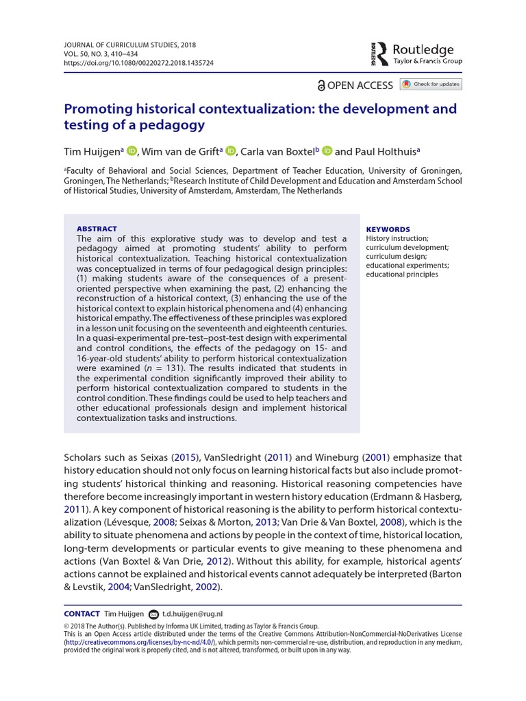 Promoting Historical Contextualization The Development and Testing of A ...