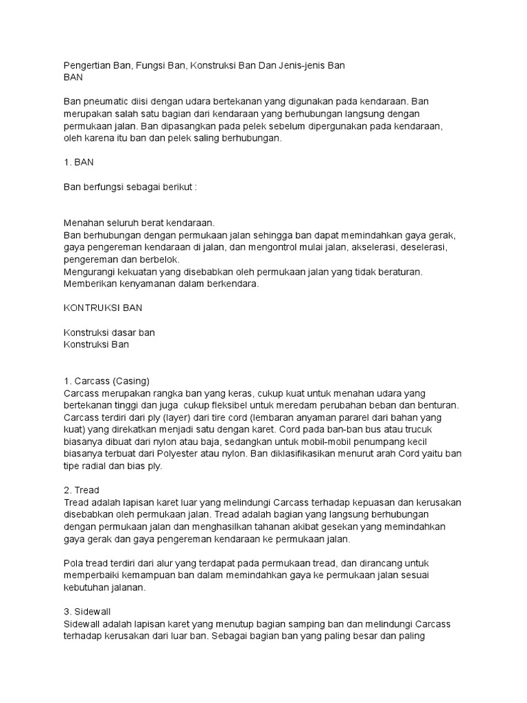 Ban, Konstruksi Ban Dan Jenis-Jenis Ban PDF | PDF