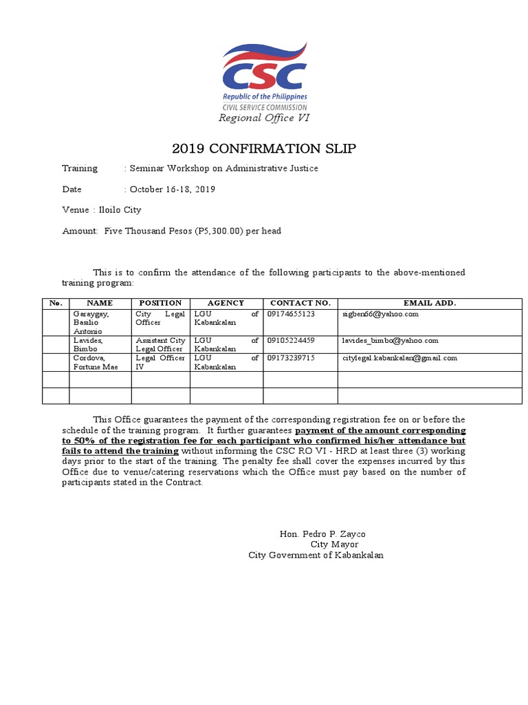 2019 Confirmation Slip | PDF