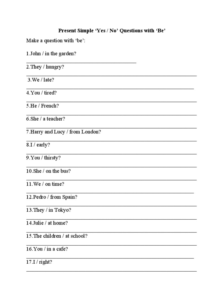 Present Simple Yes / No' Questions With Be' | PDF