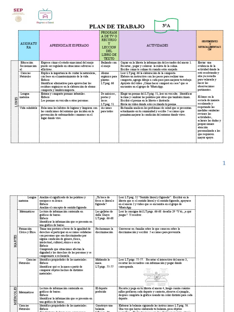 Plan de Clases Tercer Grado Primaria | PDF