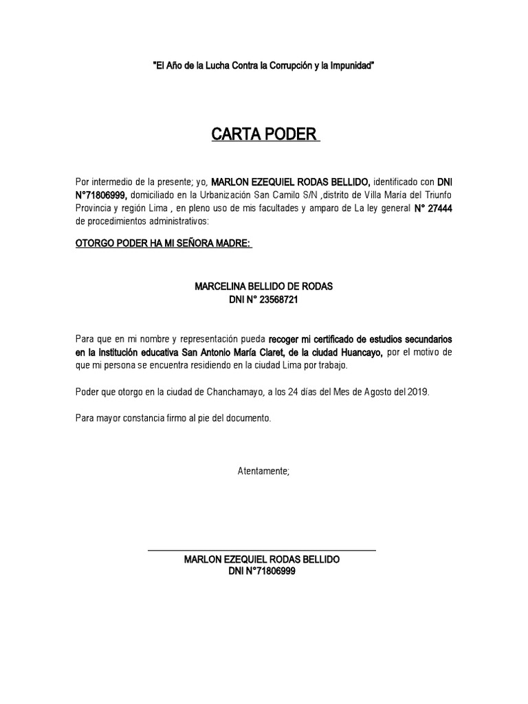 Carta Poder Recoger Certificado | PDF