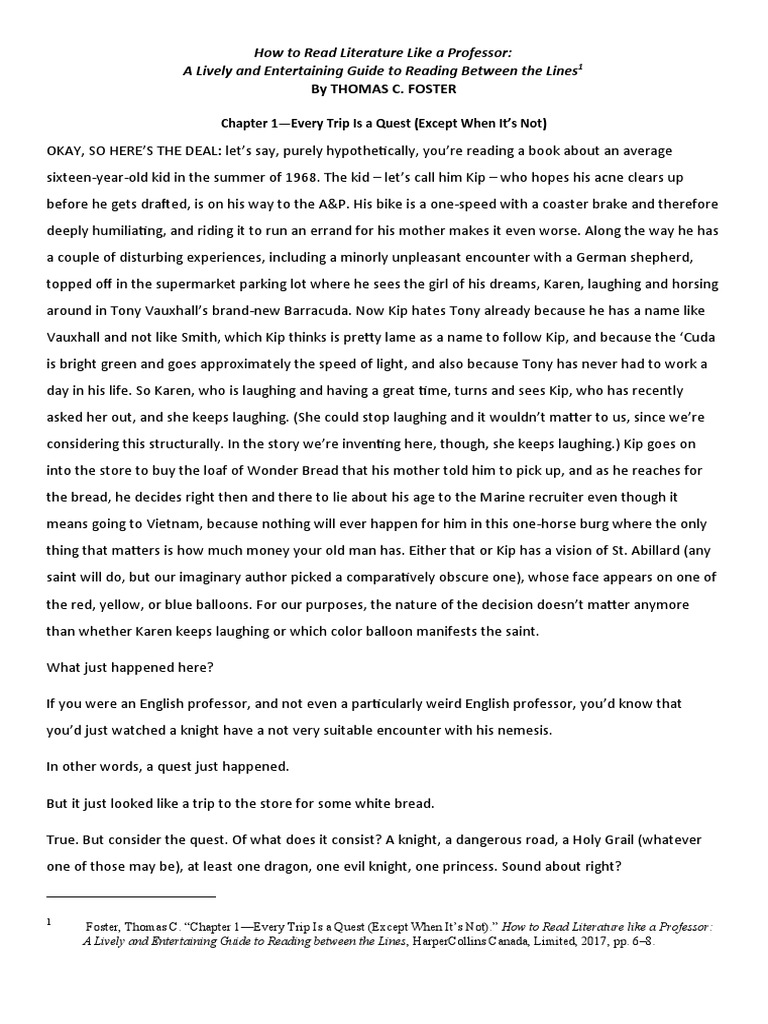 How To Read Literature Like A Professor CH 6 Quest Questions Student ...