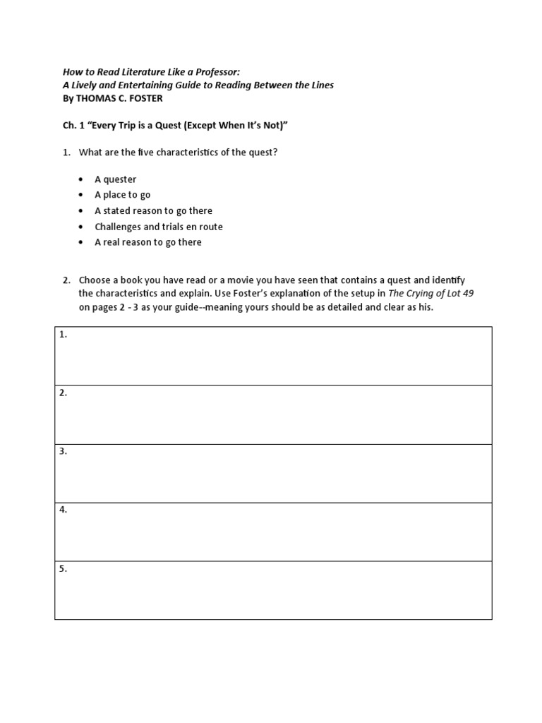 How To Read Literature Like A Professor CH 6 Quest Questions | PDF ...