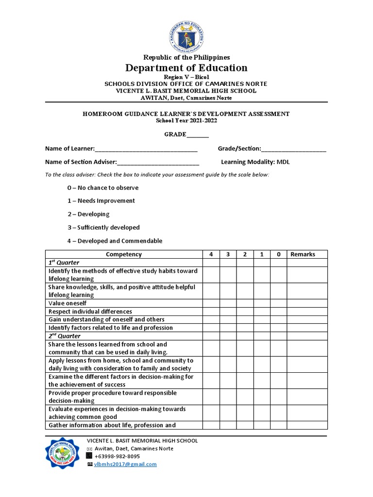 Homeroom Guidance Assessment | PDF | Learning | Decision Making