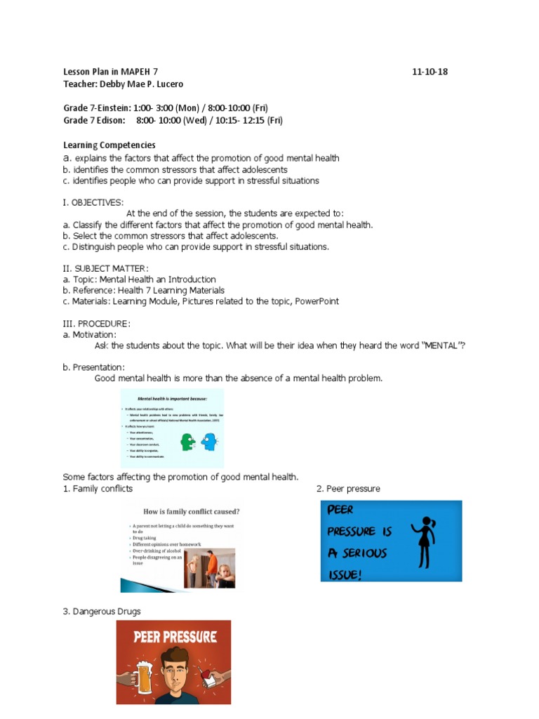 Lesson Plan in Drug Integration | PDF | Mental Health | Stress (Biology)