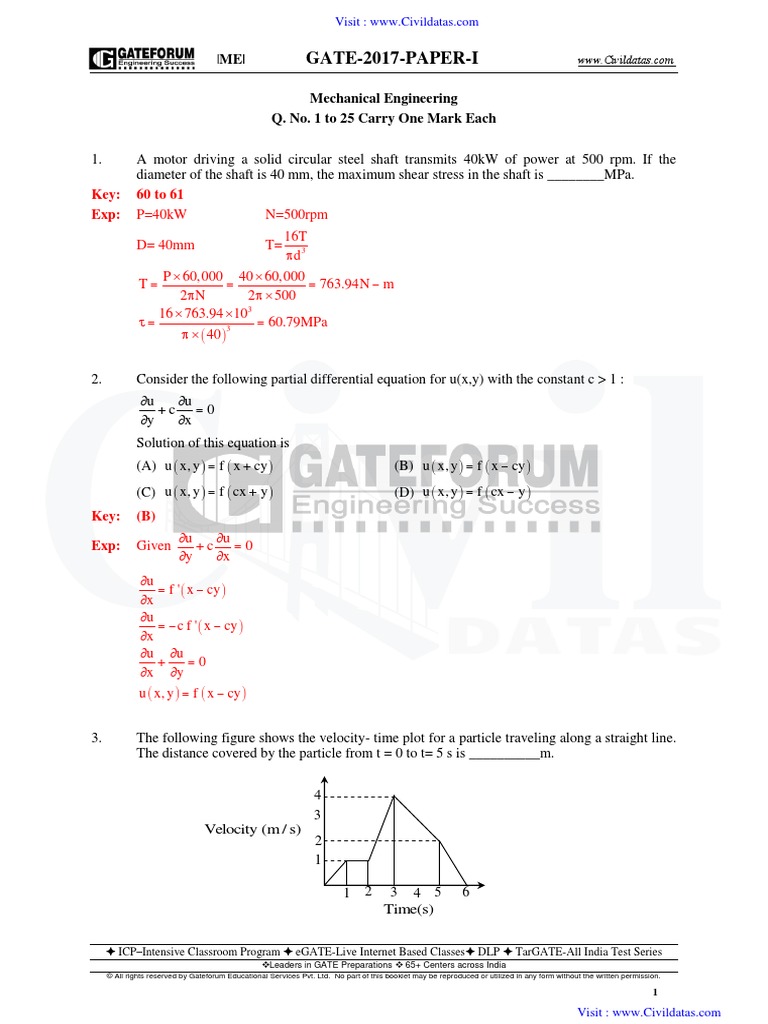 ME - 2017 Set I Key Solution11 | PDF | Materials | Physics
