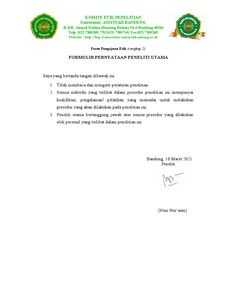 Form Pengajuan Etik Revisi Neni | PDF