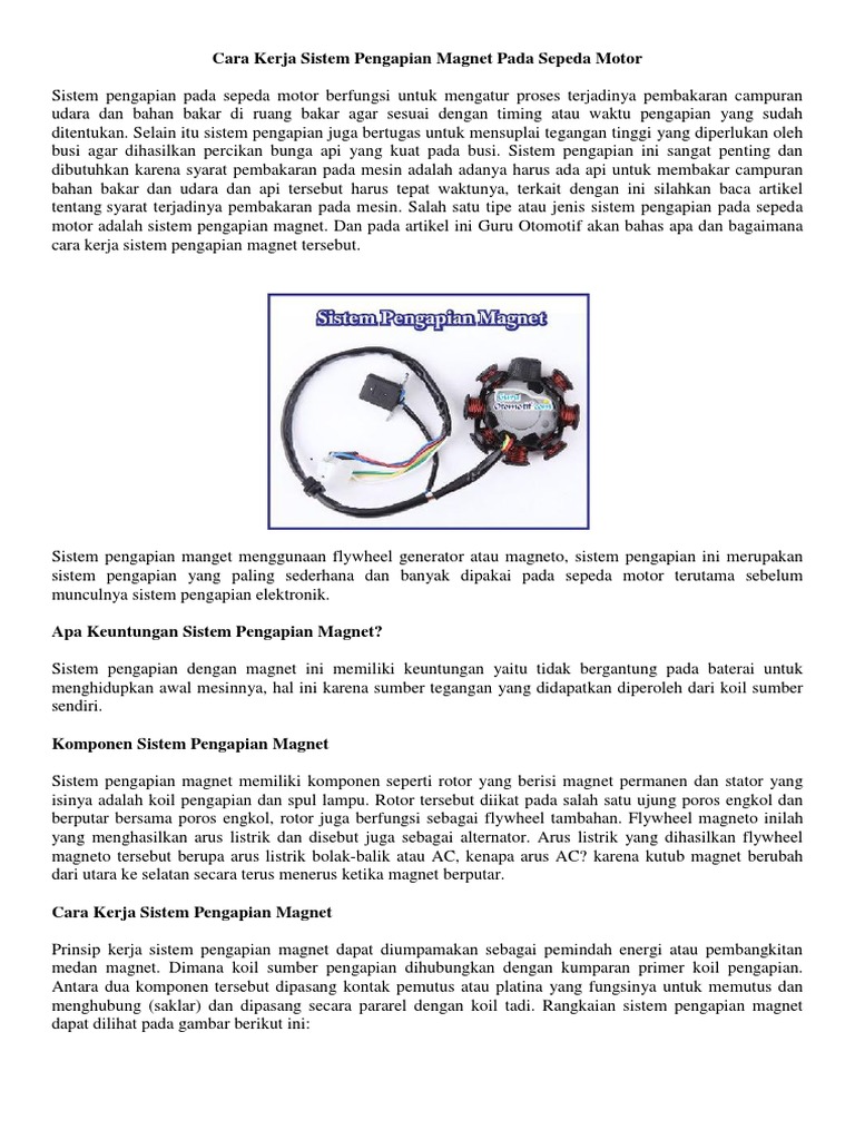 Cara Kerja Sistem Pengapian Magnet Pada Sepeda Motor | PDF