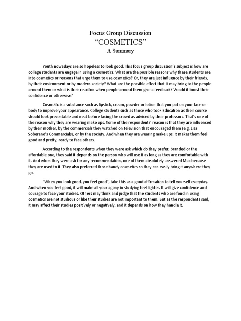 "Cosmetics": Focus Group Discussion | PDF