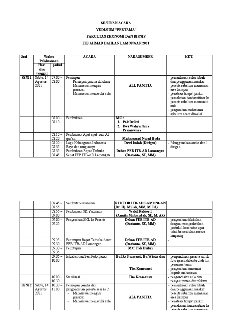 Susunan Acara Yudisium | PDF