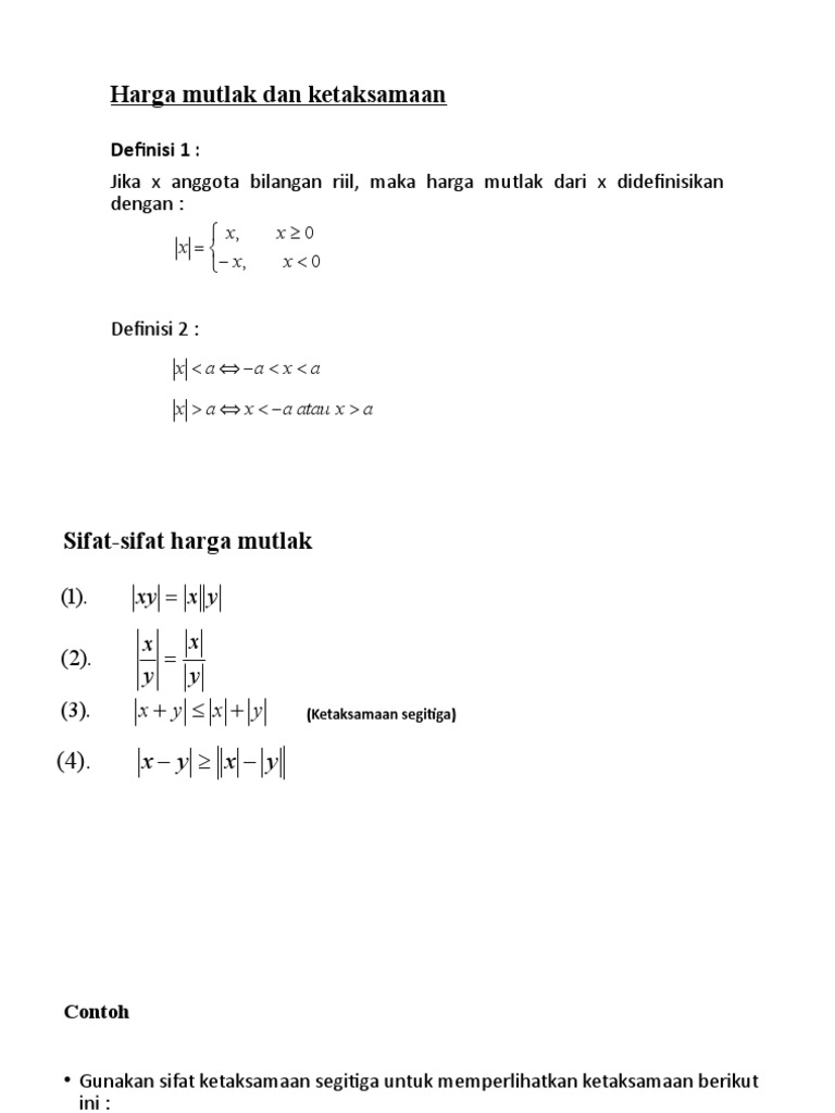 Harga Mutlak Dan Ketaksamaan Dan Jarak Titik Ke Garis Lurus (Pertemuan ...