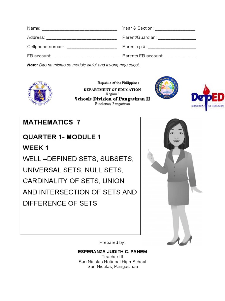 Grade 7 Module 1 Week1 Quarter 1 | PDF | Set (Mathematics) | Mathematics