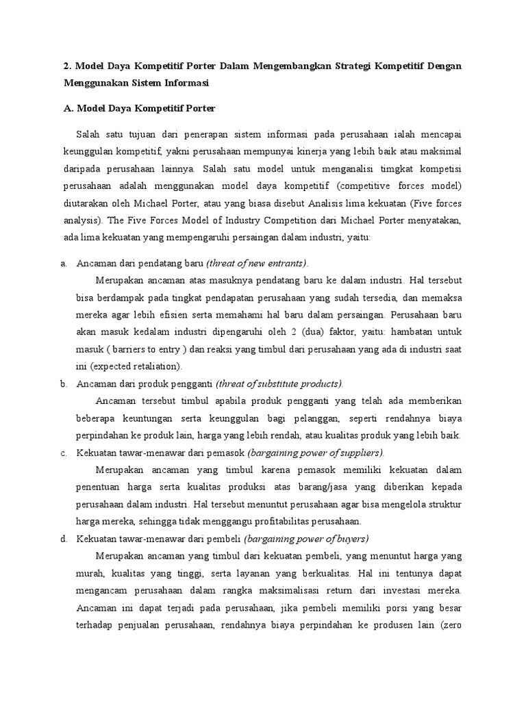 Strategi Kompetitif Porter dengan Sistem Informasi | PDF