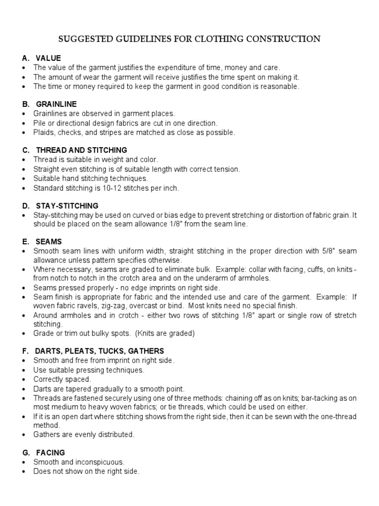 Comprehensive Guidelines for Evaluating Clothing Construction ...