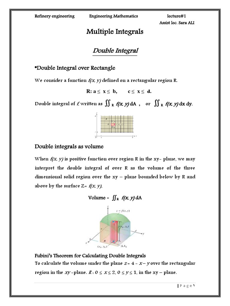 An Introduction to Double Integrals and Their Applications to ...