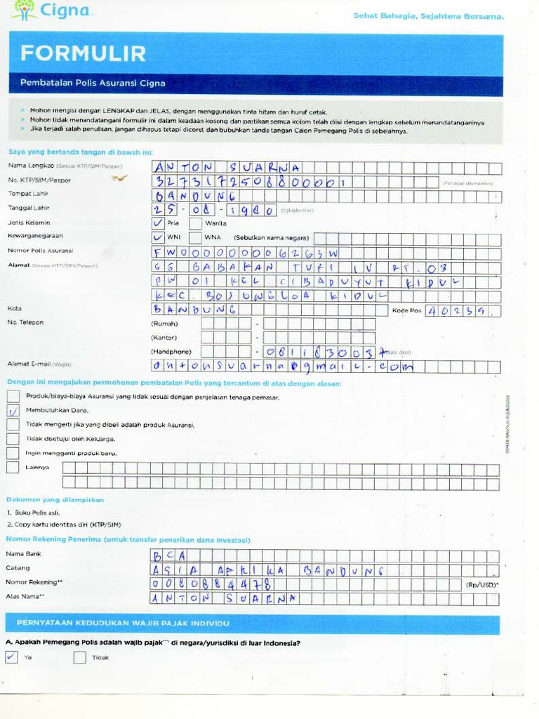 Form Pembatalan Cigna | PDF