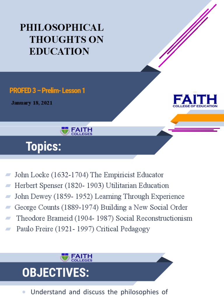 Philosophical Thoughts On Education: PROFED 3 - Prelim-Lesson 1 | PDF | Learning | Empiricism