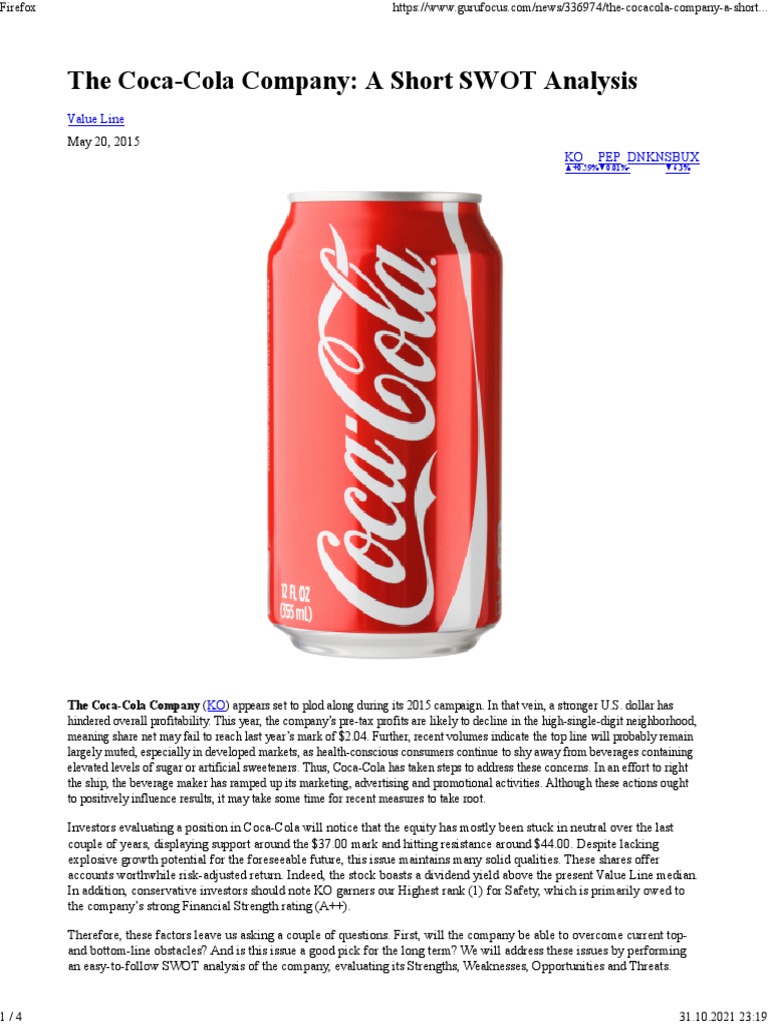 A SWOT Analysis of The Coca-Cola Company: Evaluating the Long Term ...