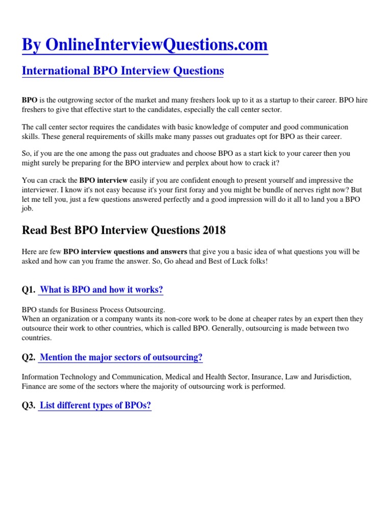 Bpo Interview Questions | PDF | Outsourcing | Call Centre