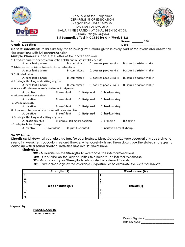 Student Business Skills Test | PDF | Decision Making | Cognition
