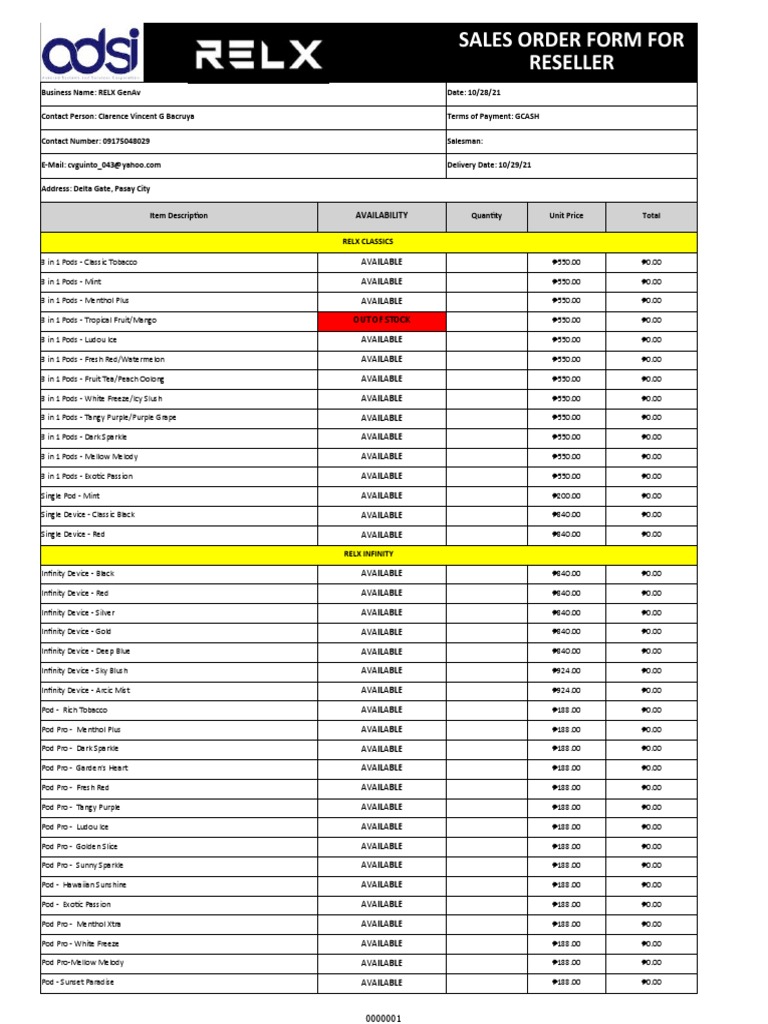 Sales Order Form For Reseller: Availability | PDF