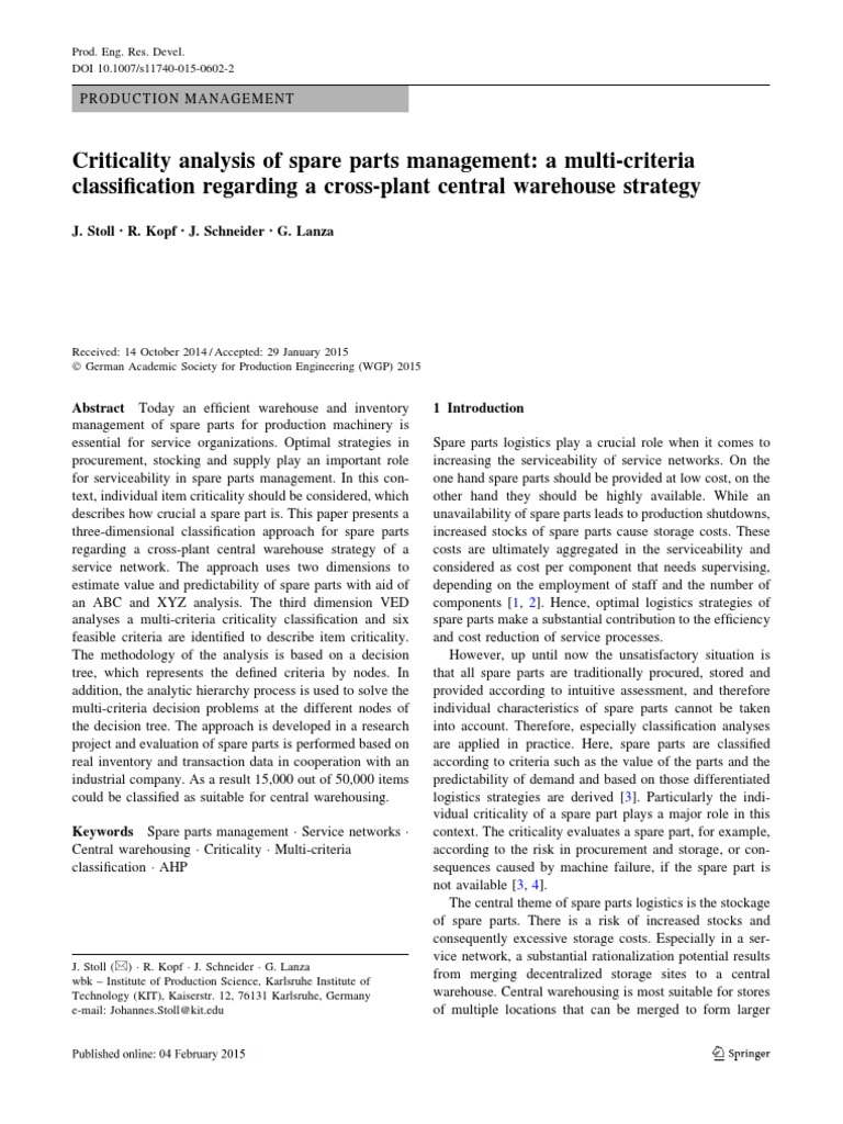 Criticality Analysis of Spare Parts Management: A Multi-Criteria ...