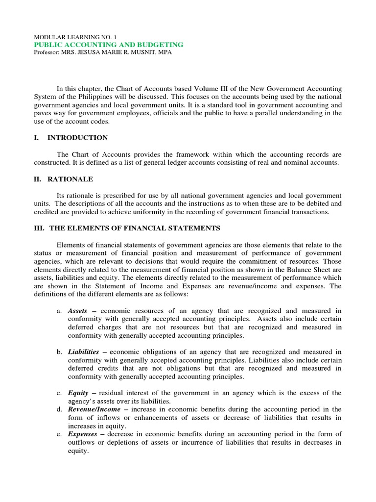 Government Accounting Chart of Accounts | PDF | Expense | Debits And ...
