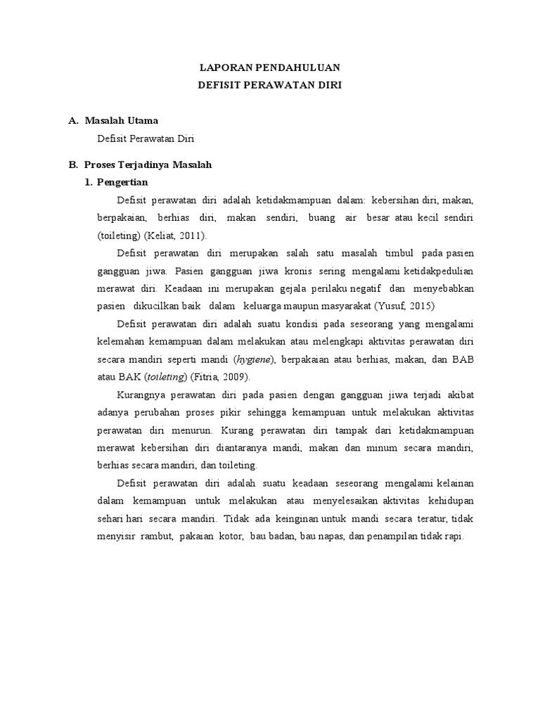 LP SP Defisit Perawatan Diri Print | PDF
