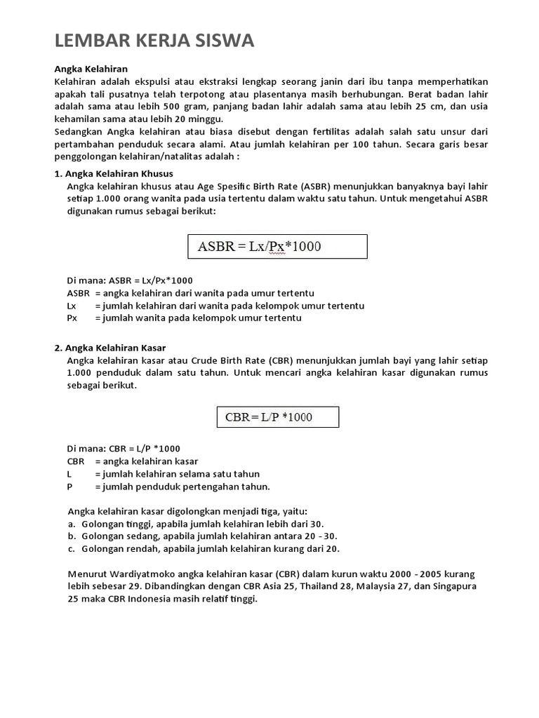 Angka Kelahiran dan Rumus CBR/ASBR | PDF | Ilmu Sosial
