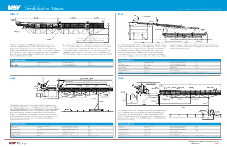 Catwalk Machines Tubulars Spec Sheet | PDF | Pipe (Fluid Conveyance ...