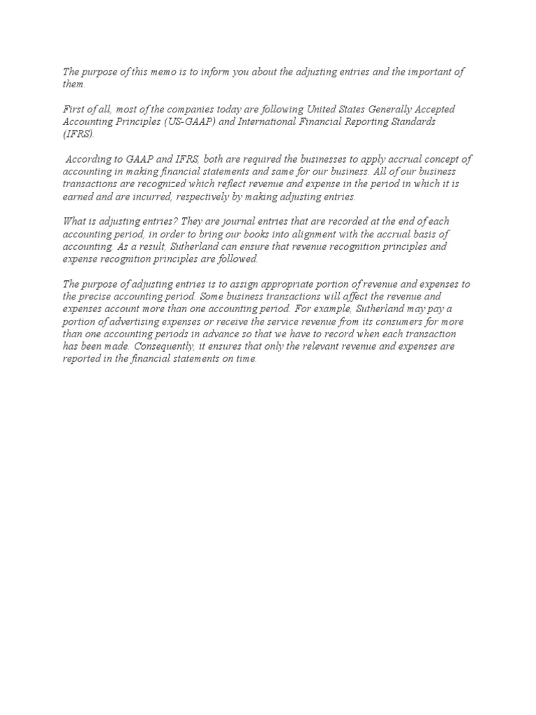 The Purpose of This Memo Is To Inform You About The Adjusting Entries ...