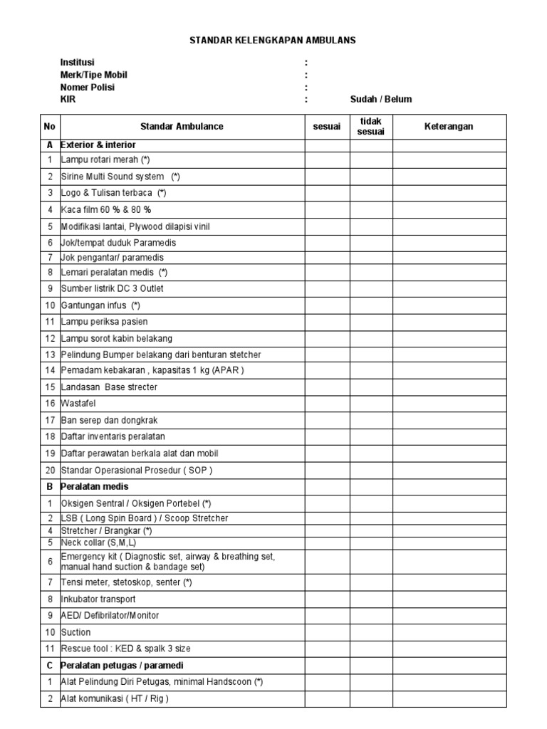 Check List Ambulance | PDF