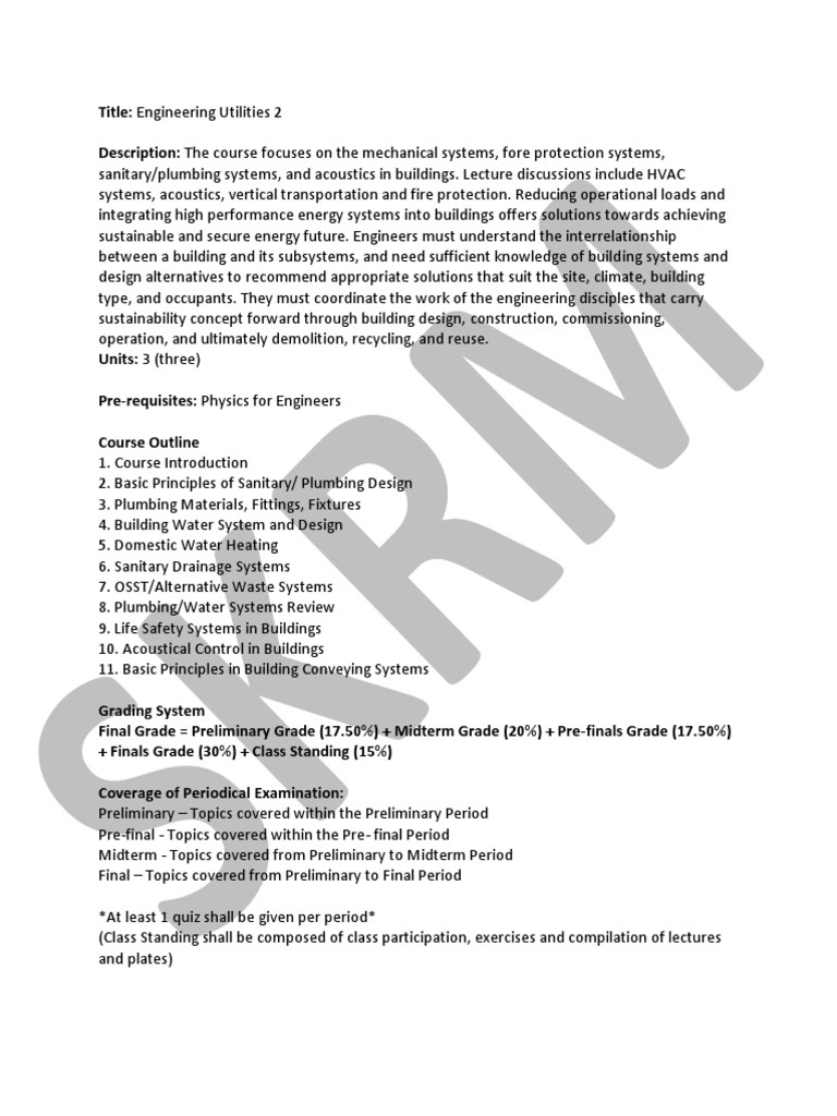 Engineering Utilities - Plumbing Syllabus | PDF