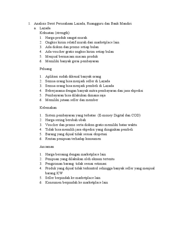 Analisis Organisasi Swot Lazada, Ruangguru | PDF