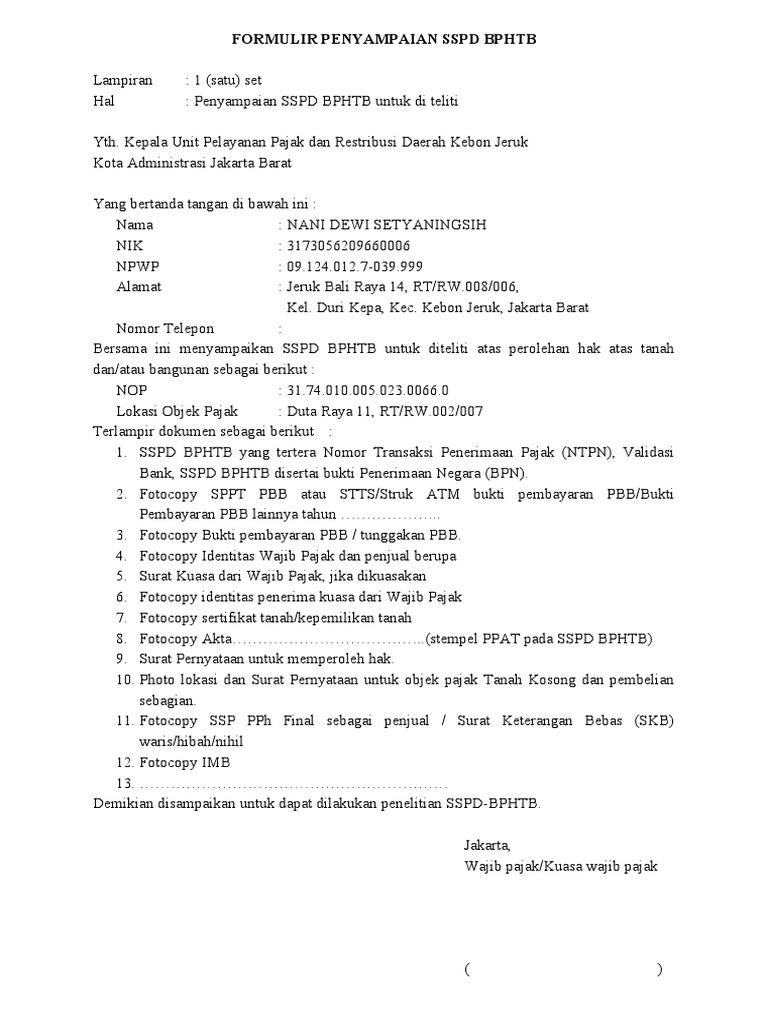 Formulir Penyampaian SSPD BPHTB | PDF