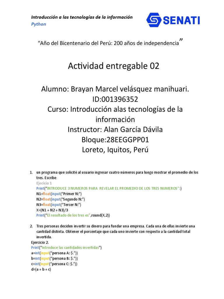 Ejercicios Básicos de Python | PDF | Python (lenguaje de programación) | Programación de ...