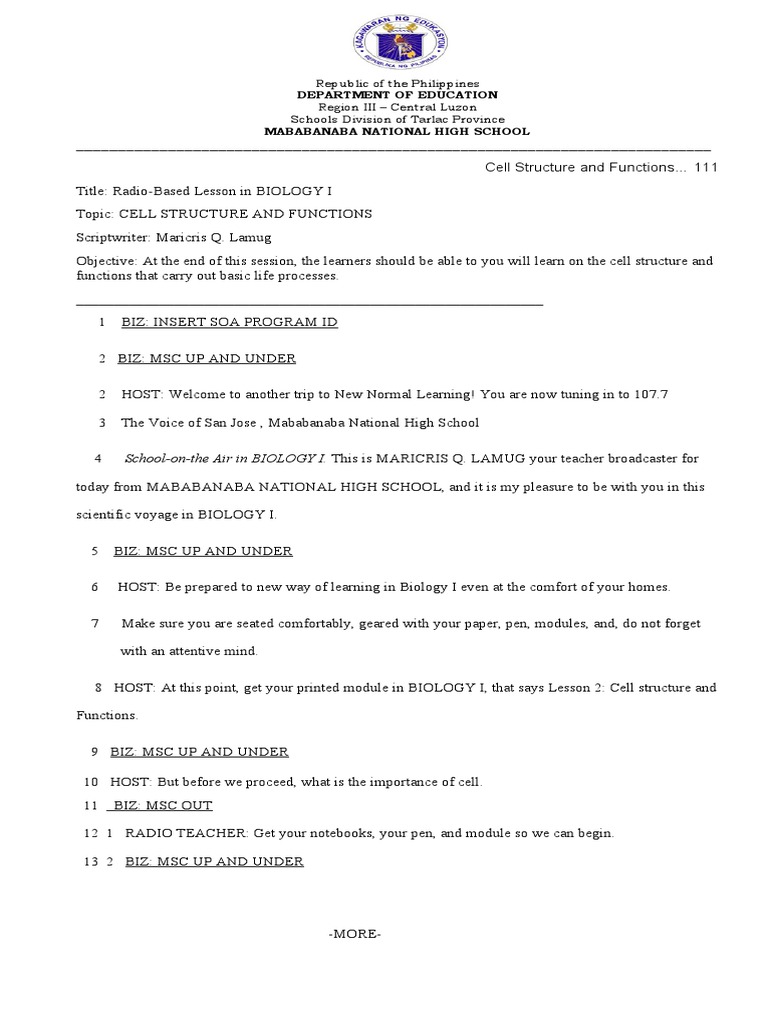 Department of Education Mababanaba National High School | PDF | Cell ...