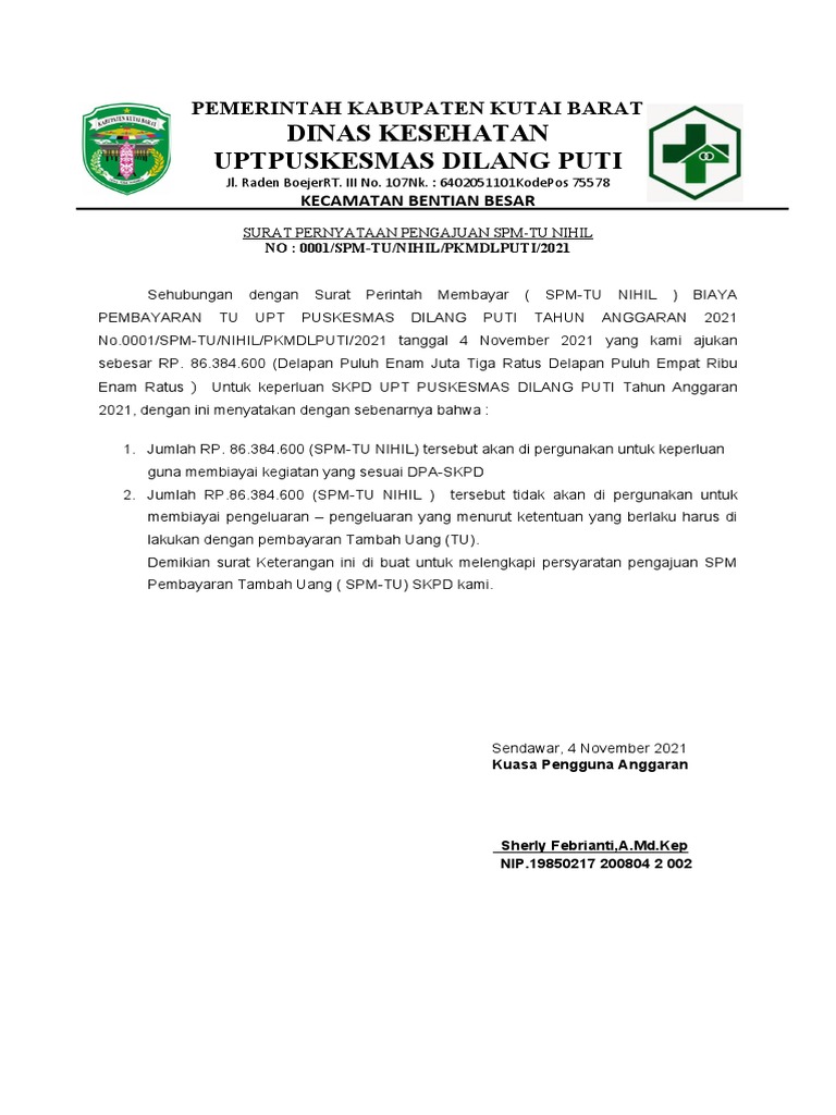 Surat Pernyataan Pengajuan SPM-LS - 2021 | PDF