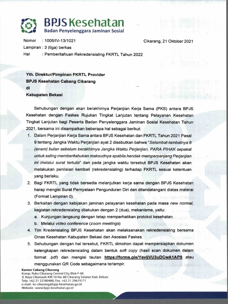 1006.pemberitahuan Rekredensialing FKRTL Tahun 2022 | PDF