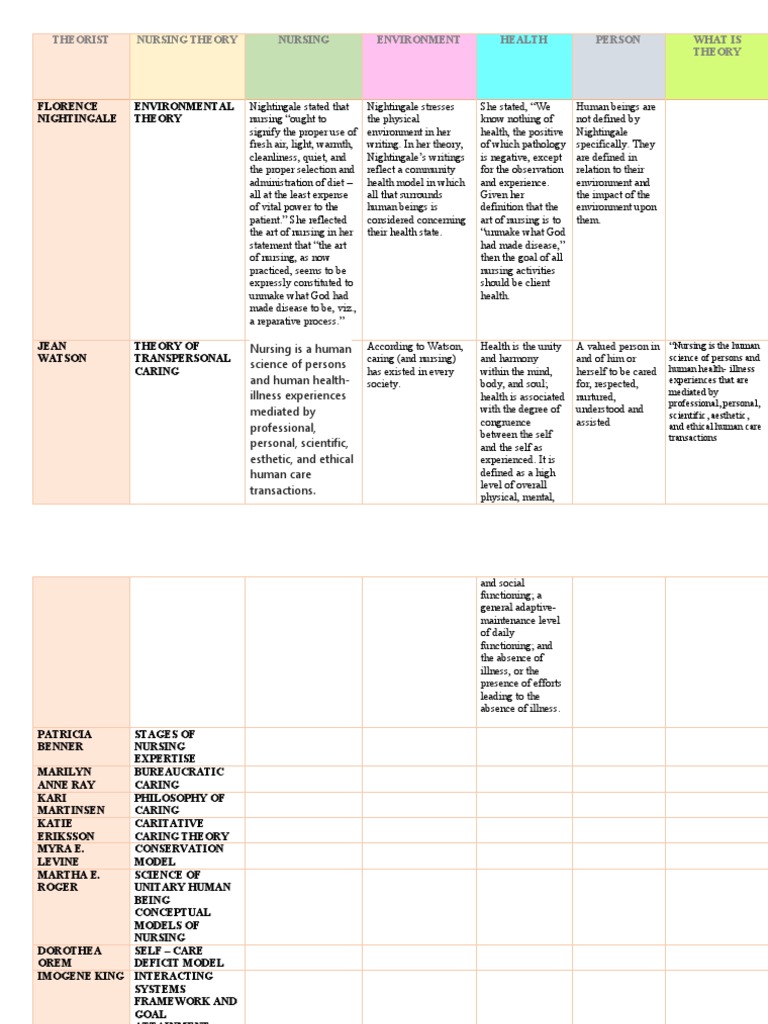 Theorist Nursing Theory Nursing Environment Health Person What Is ...