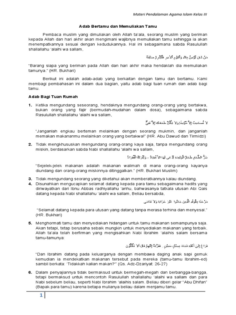 Adab Bertamu dan Memuliakan Tamu | PDF