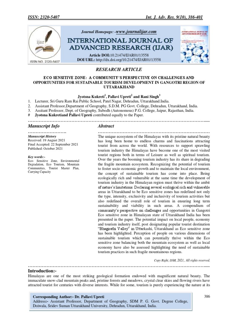 Eco Sensitive Zone: A Communitys Perspective On Challenges and ...
