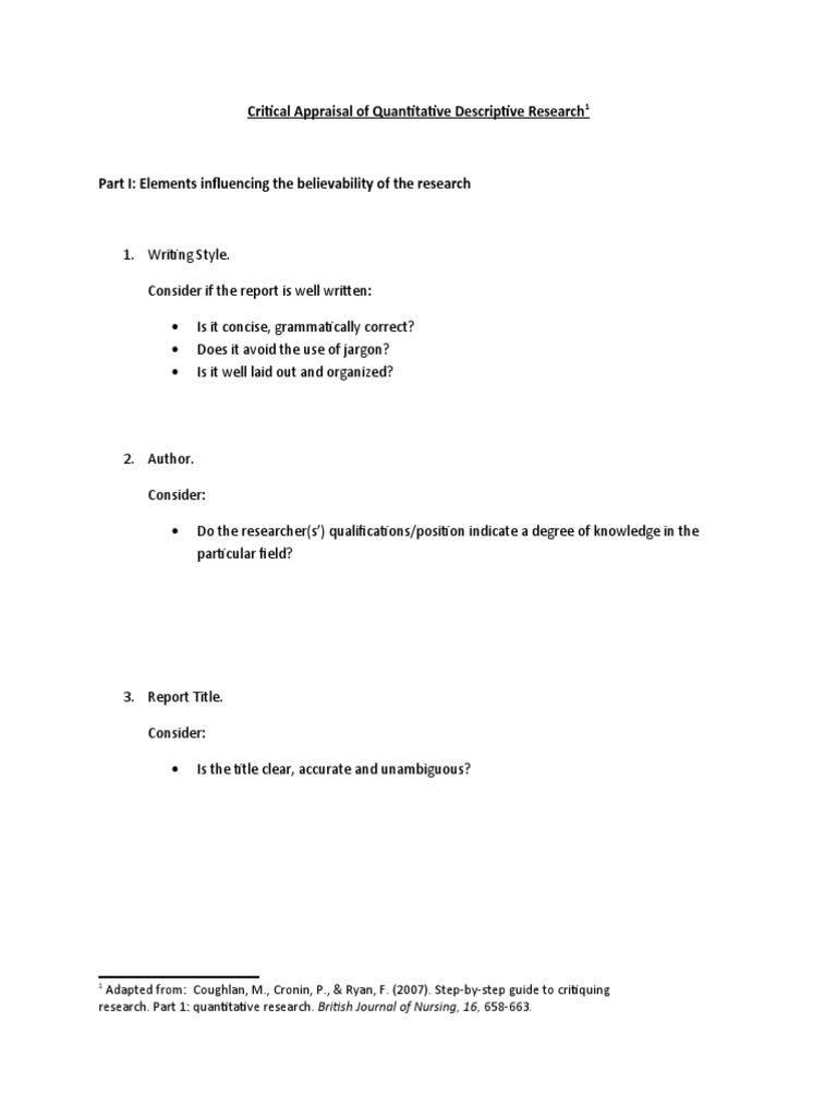 Critical Appraisal of Quantitative Descriptive Research | PDF ...