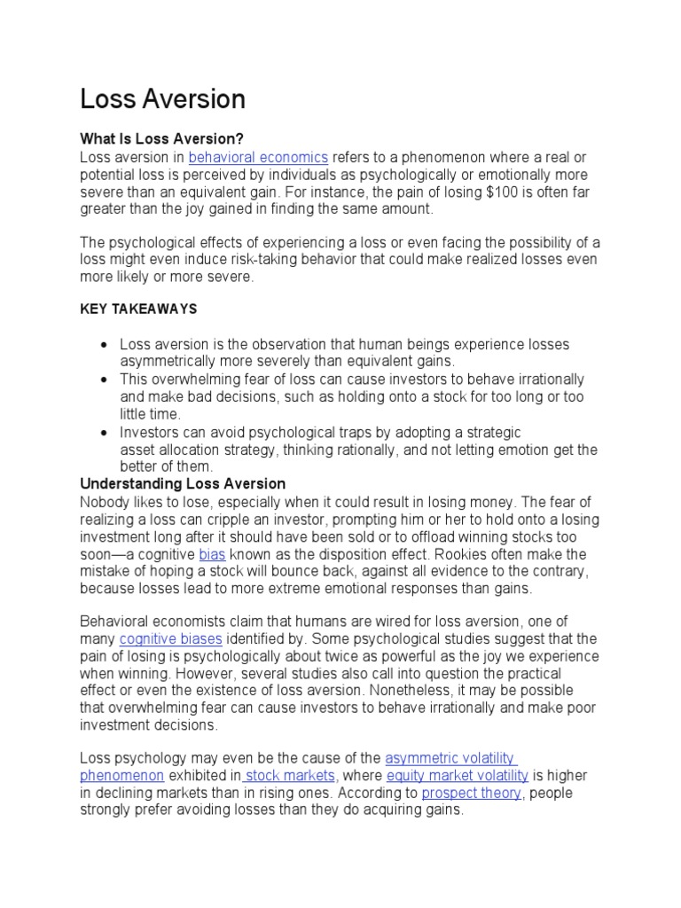 What Is Loss Aversion? | PDF | Investor | Behavioral Economics